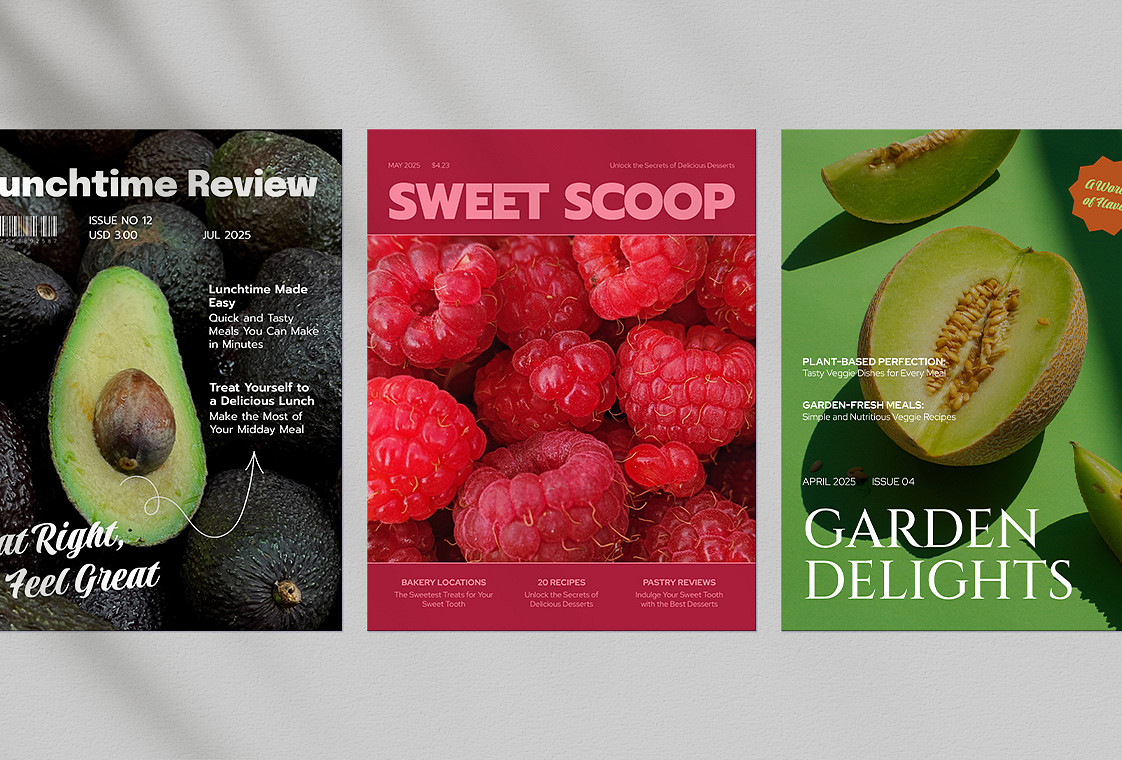Portadas de revistas de alimentos realistas | Renderforest