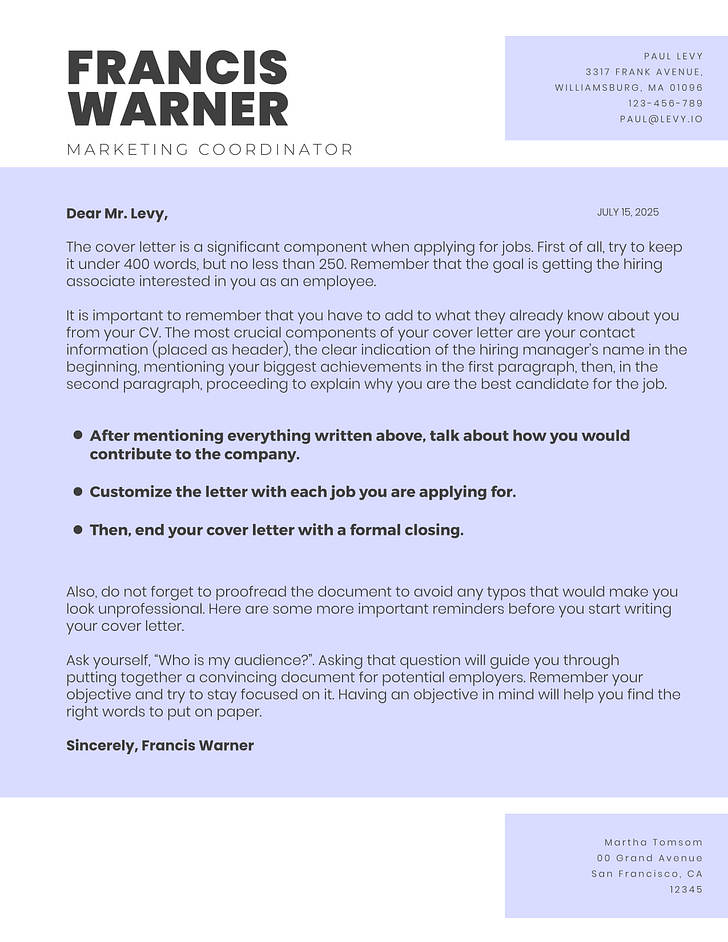 Minimalistic Cover Letters | Renderforest