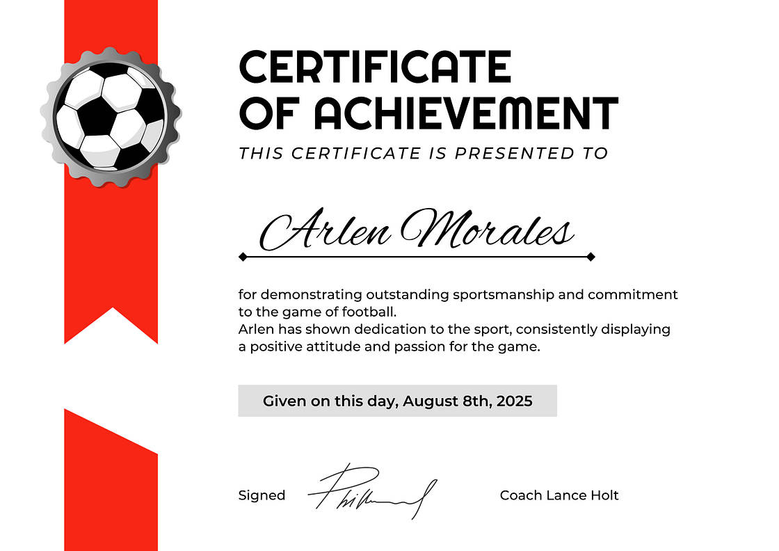 Soccer Excellence Certificates | Renderforest