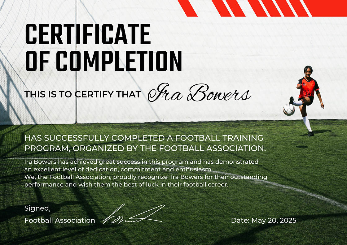 Soccer Excellence Certificates | Renderforest