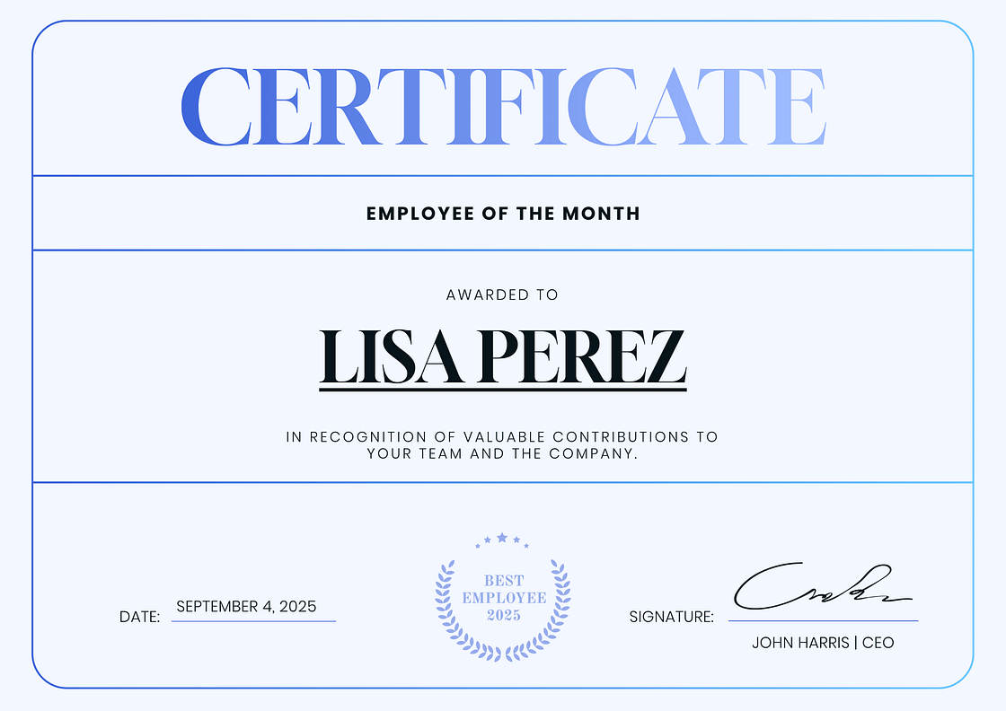 Certificados de reconocimiento para empleados | Renderforest