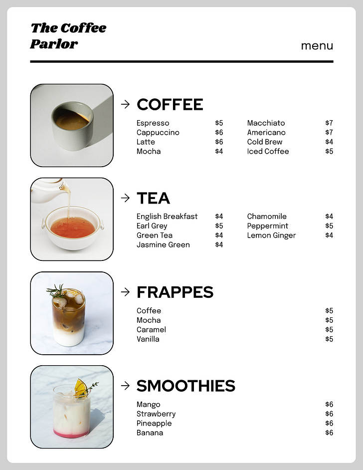 Beverage Menu Design Collection | Renderforest