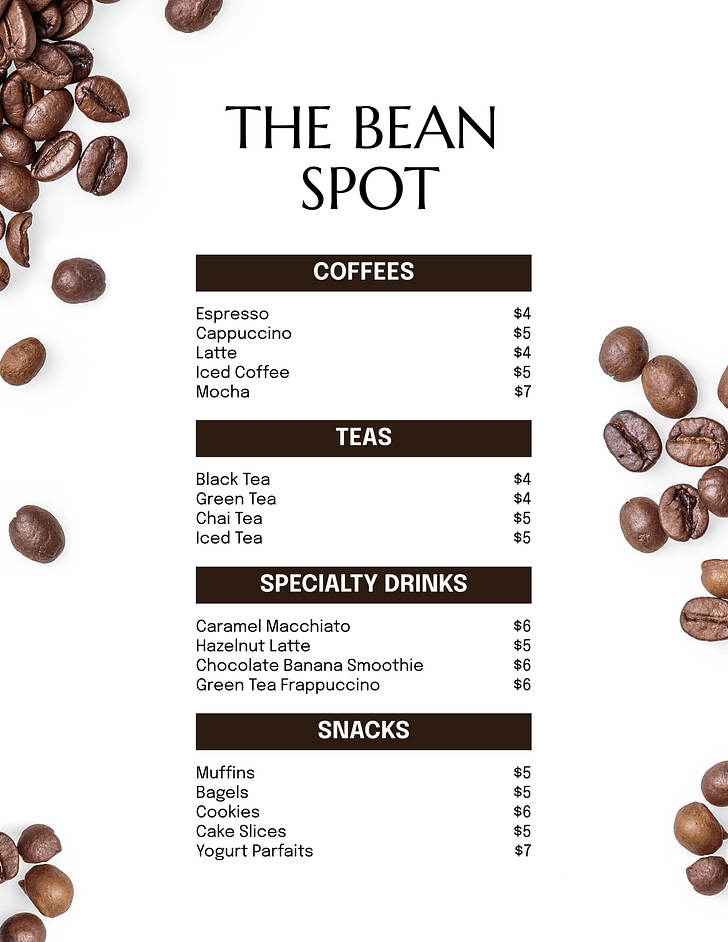 Beverage Menu Design Collection | Renderforest