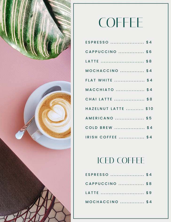 Trendy Cafe Menu Templates | Renderforest