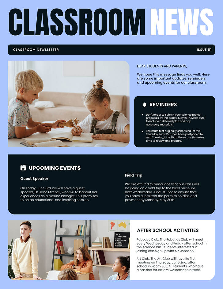 Colorful Classroom Newsletters | Renderforest