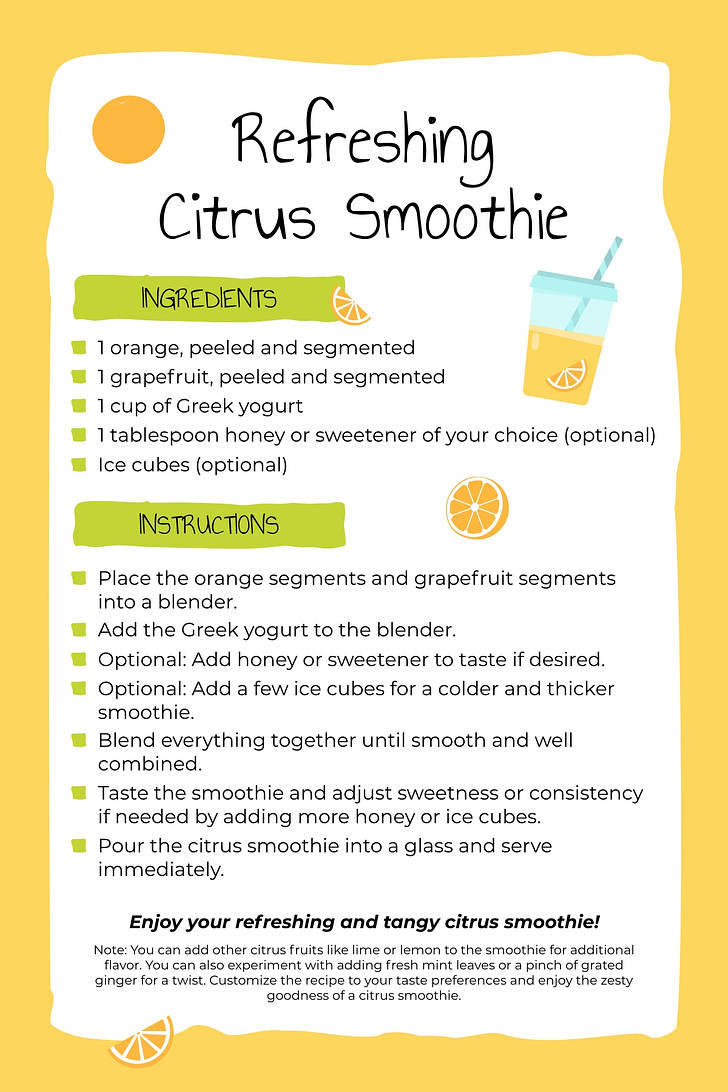 Fresh Fusion Smoothie Recipe Cards | Renderforest