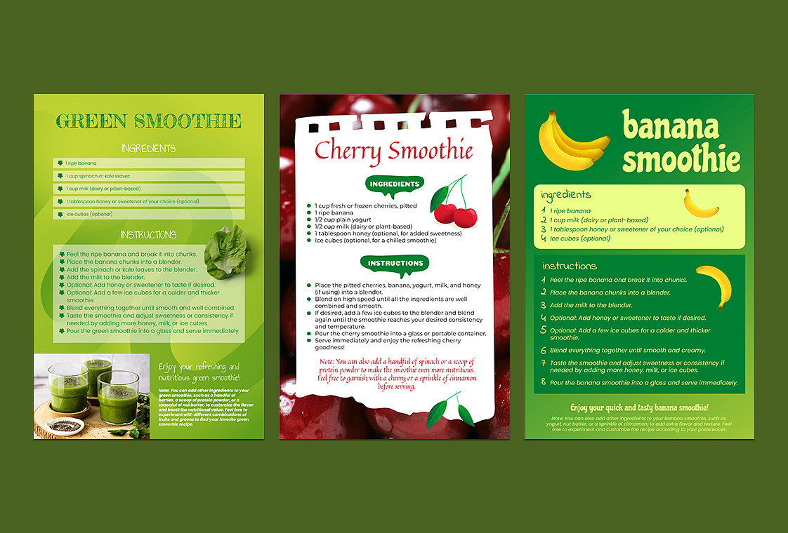 Fresh Fusion Smoothie Recipe Cards | Renderforest