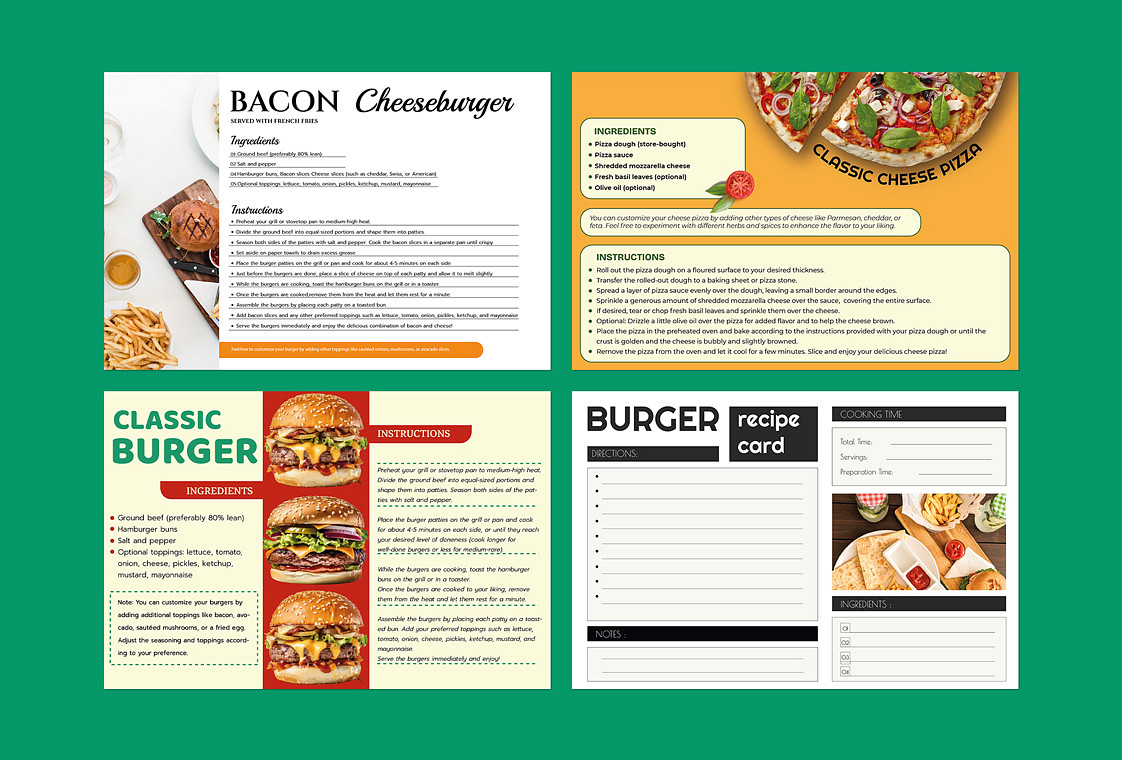 Pizza- und Burger-Rezeptkarten | Renderforest