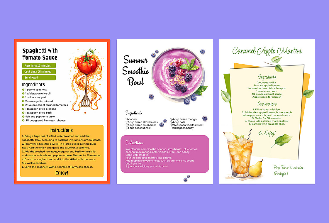 Watercolor Recipe Card Templates | Renderforest