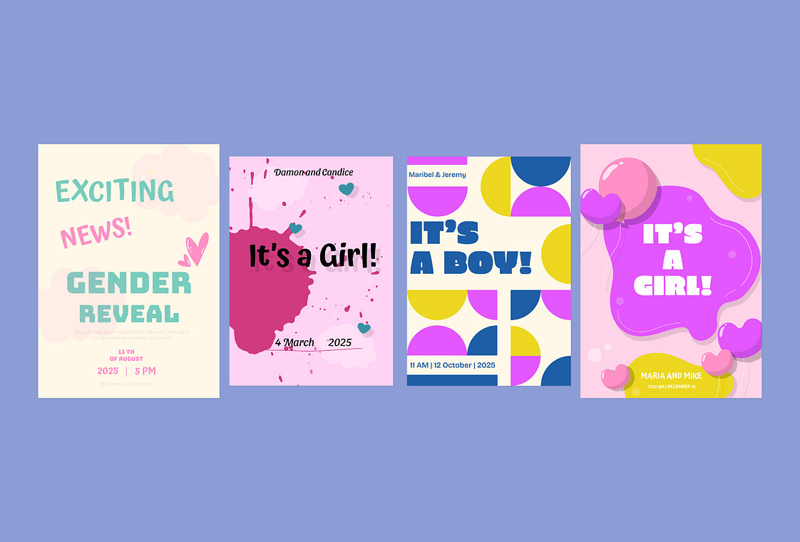 Colorful Gender Reveal Announcements | Renderforest