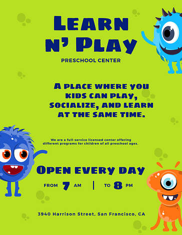 Kids' Learning Center Printables | Renderforest