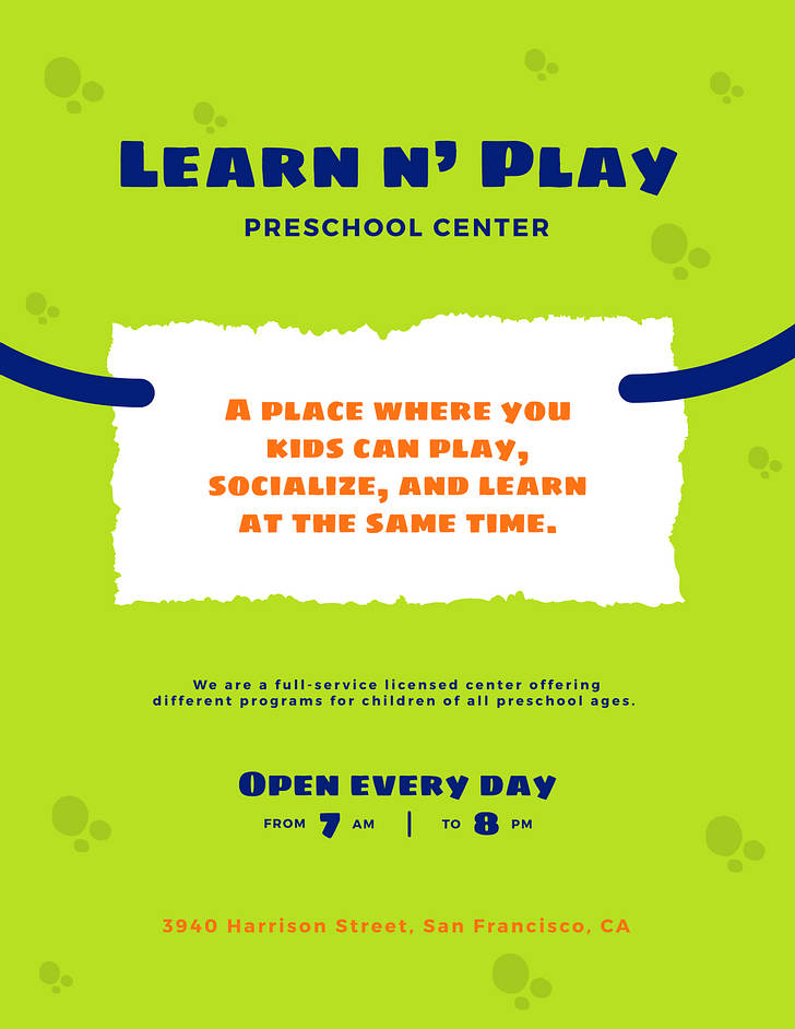 Kids' Learning Center Printables | Renderforest