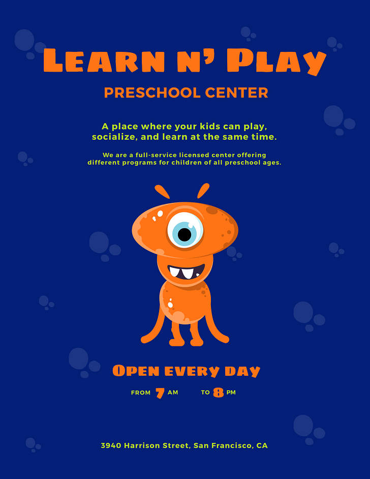 Imprimibles de centro de aprendizaje infantil | Renderforest