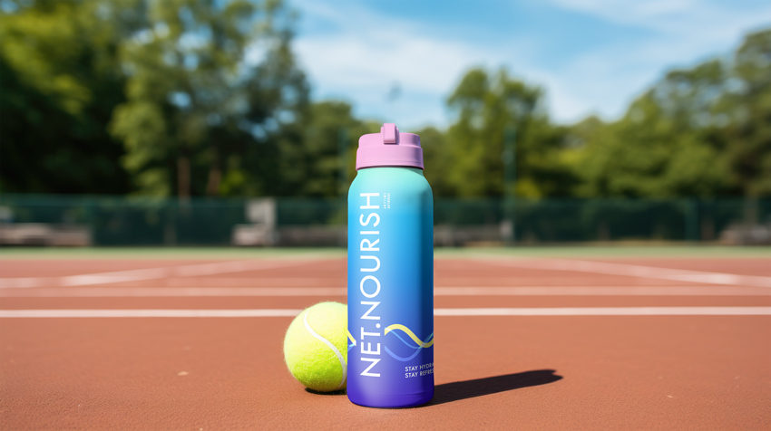 Mockups de termos en cancha de tenis | Renderforest