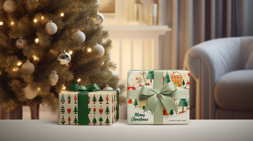 Mockups festivas de regalos de Navidad | Renderforest