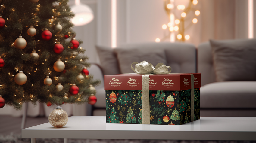 Mockups festivas de regalos de Navidad | Renderforest