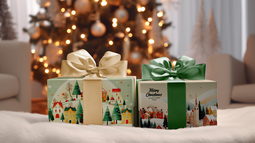Mockups festivas de regalos de Navidad | Renderforest